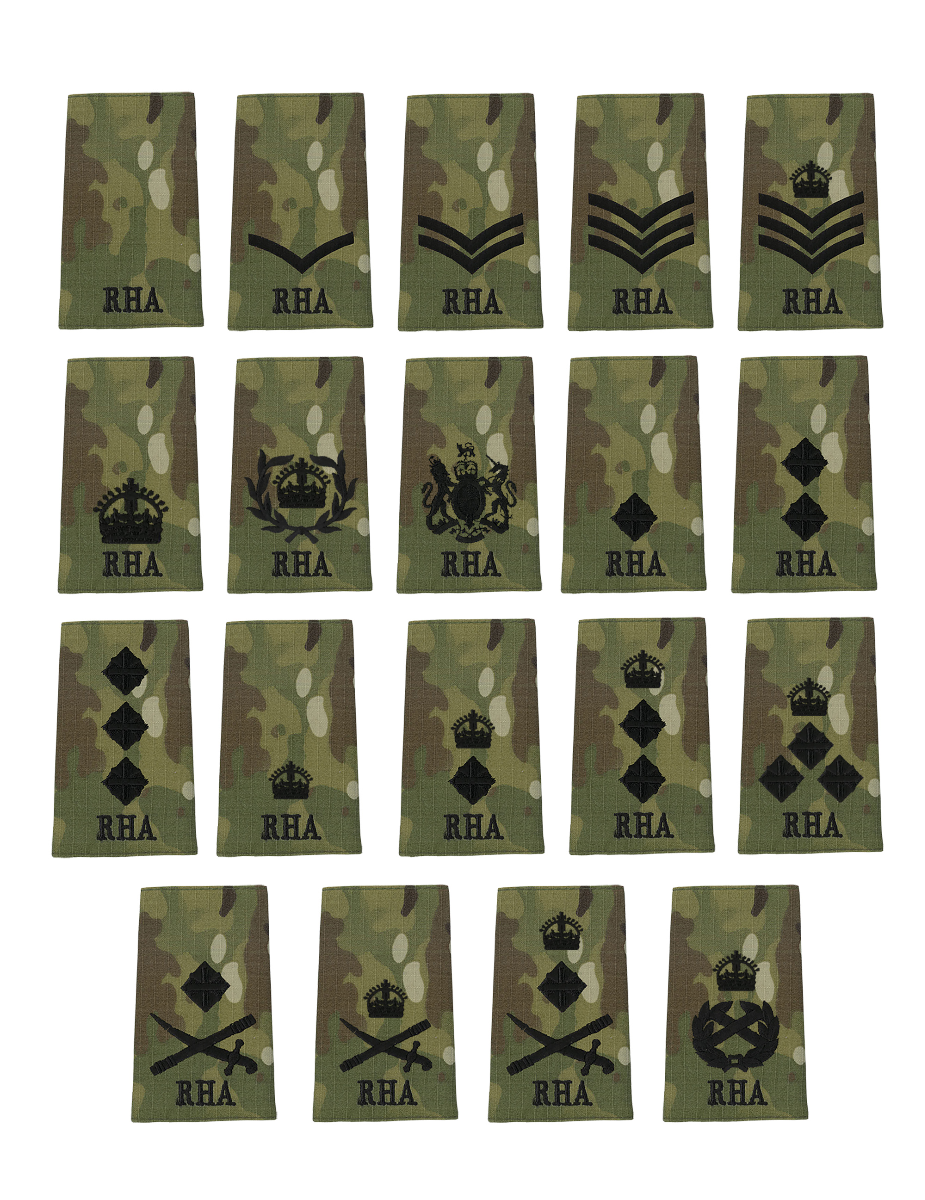 RHA - Royal Horse Artilley Multicam / MTP Rank Slide Epaulette Black Thread Cadets - Pair ...